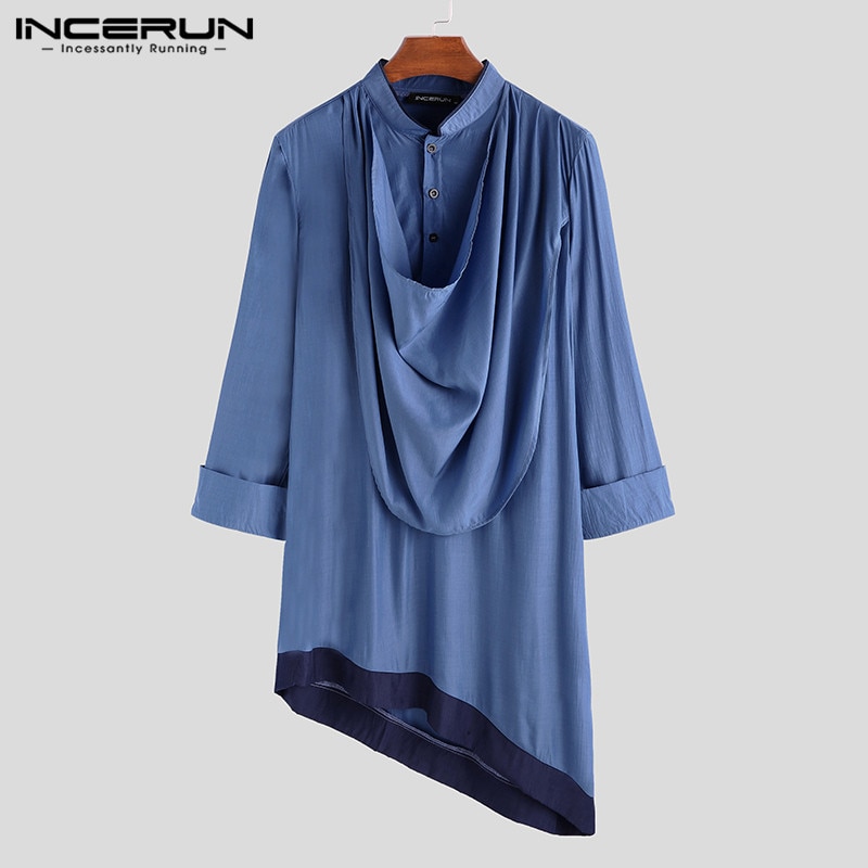 Men Pure Color Patchwork Muslim Kaftan Robe Slim J... – Vicedeal