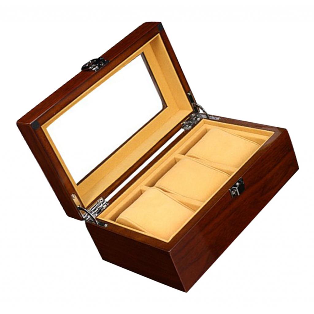 Solid Wooden Watch Box Display 3 Slots Jewelry Org... – Grandado