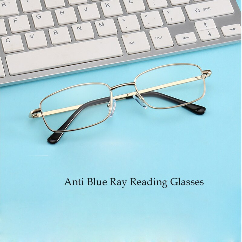Gold Metal Frame Men Reading Glasses Square Anti B... – Vicedeal