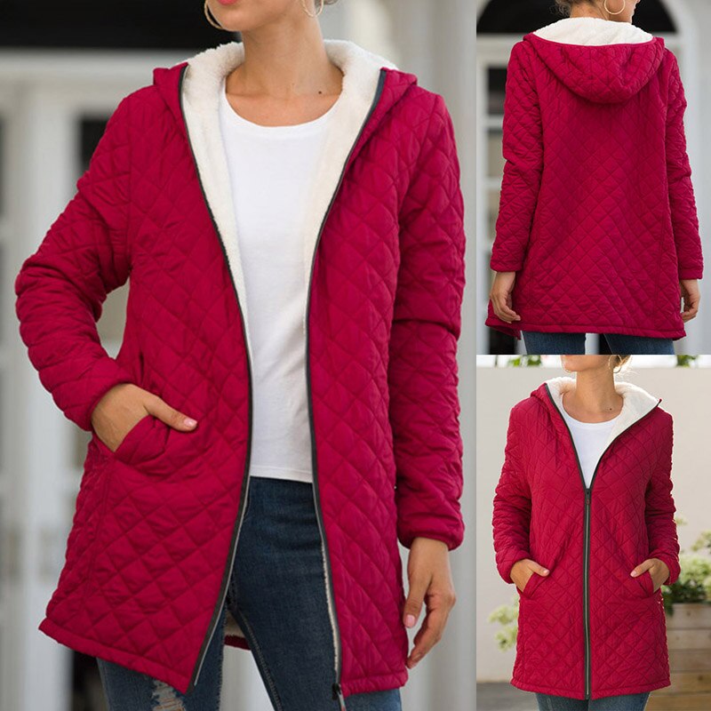 Women Solid Hooded Coat Zipper Long Jacket Winter ... – Vicedeal