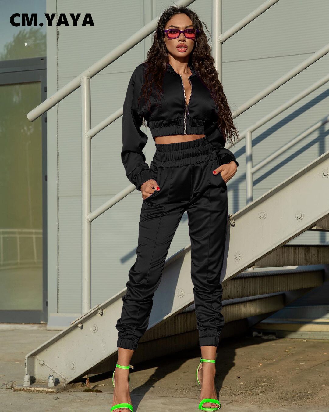 CM.YAYA Sport Bright Solid Women's Set Track J... – Vicedeal