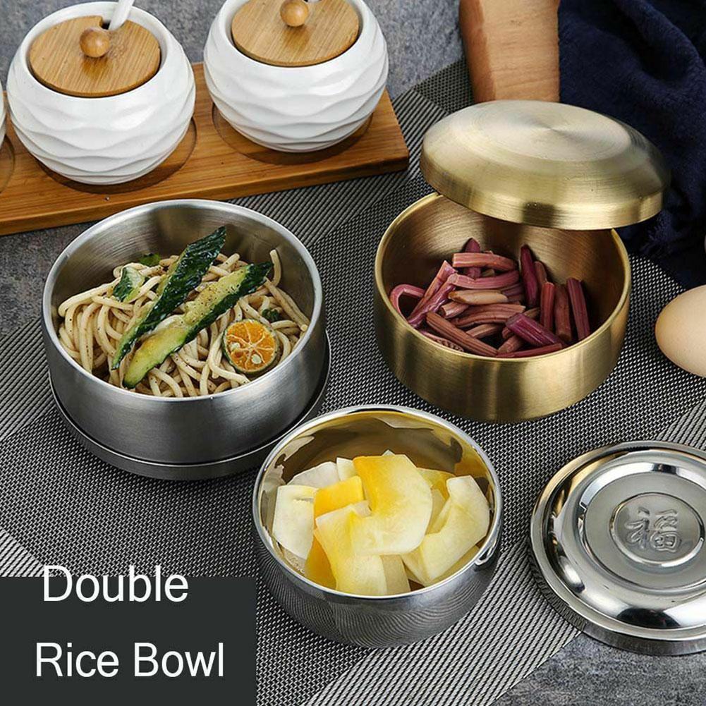 Korean Steel Double Rice Bowl With Lid Soup Bowl S... – Vicedeal