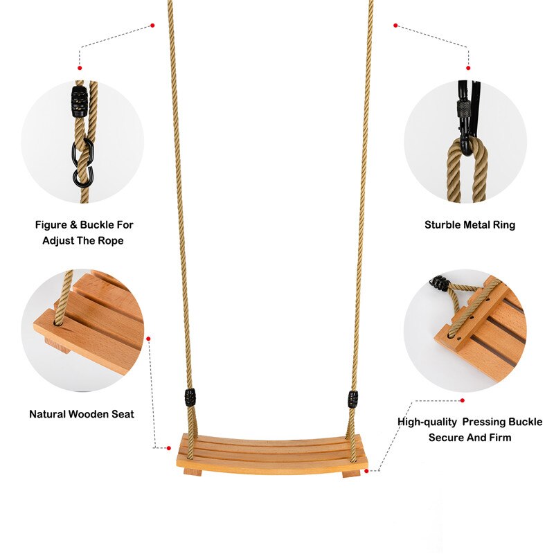 Wood Tree Swing Seat with Adjustable Rope Indoor O... – Grandado
