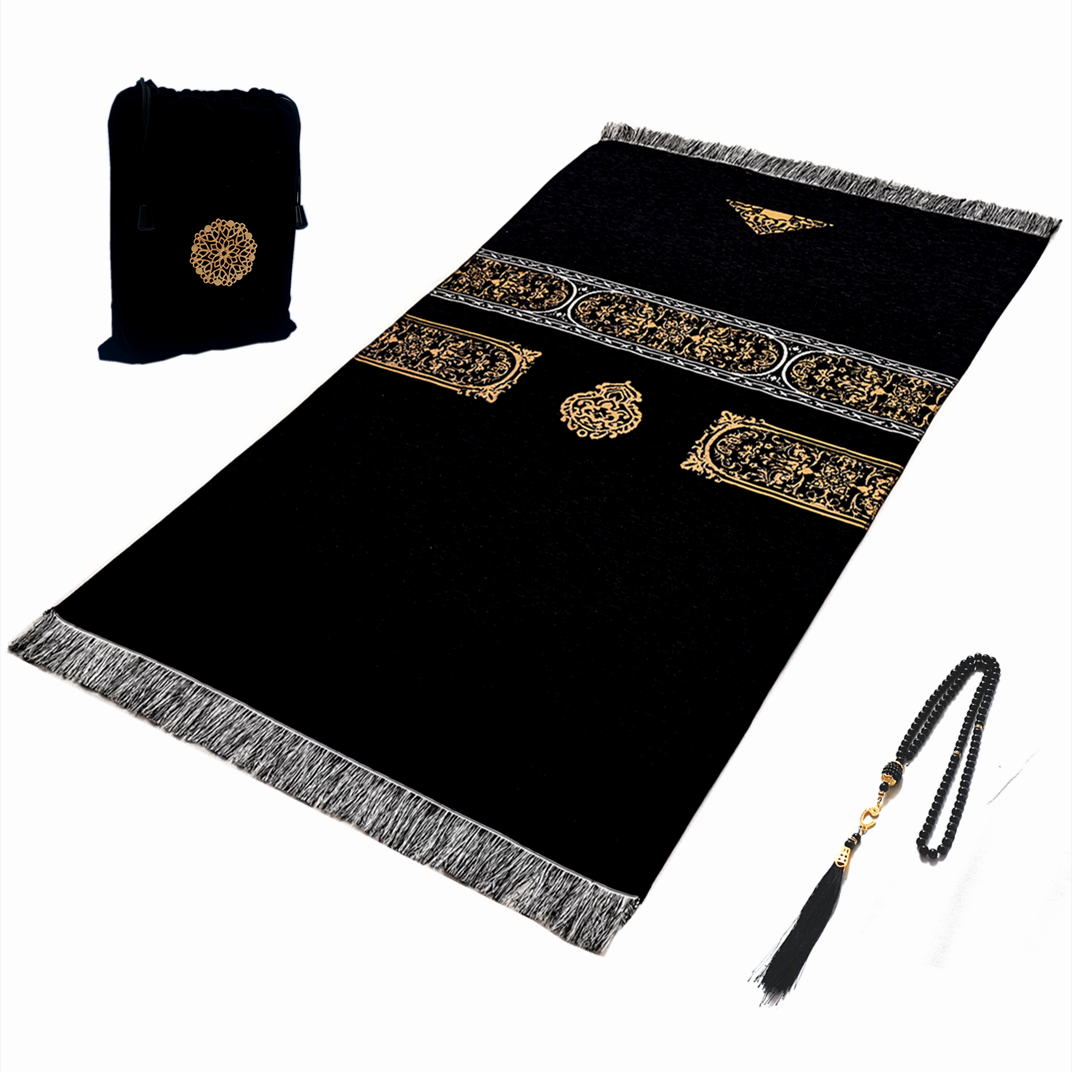 Muslim Prayer Rug Islamic Turkish Black Chenille R... – Grandado
