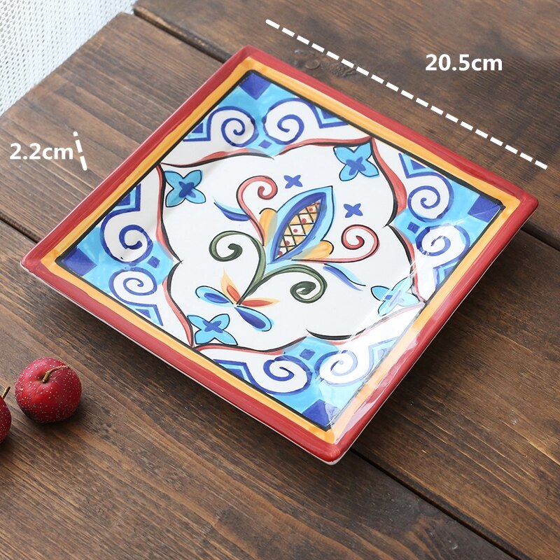 Square hand painted flower ceramic plate fruit sal... – Vicedeal