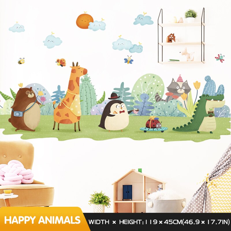 Cartoon Cute Animals Wall Stickers For Kids Rooms ... – Grandado