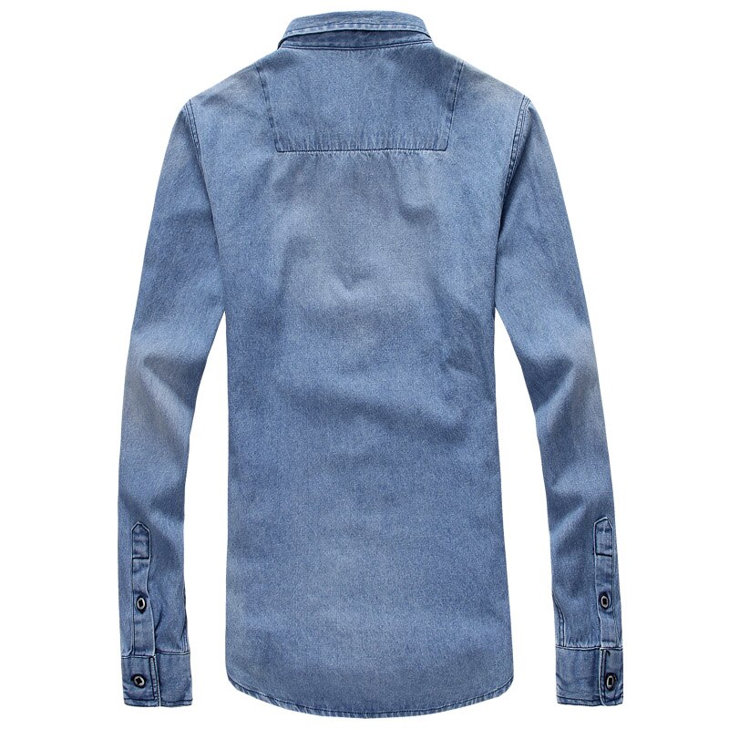 Lente Denim Shirt Heren Lange Mouwen Slim Fit Doub... – Vicedeal
