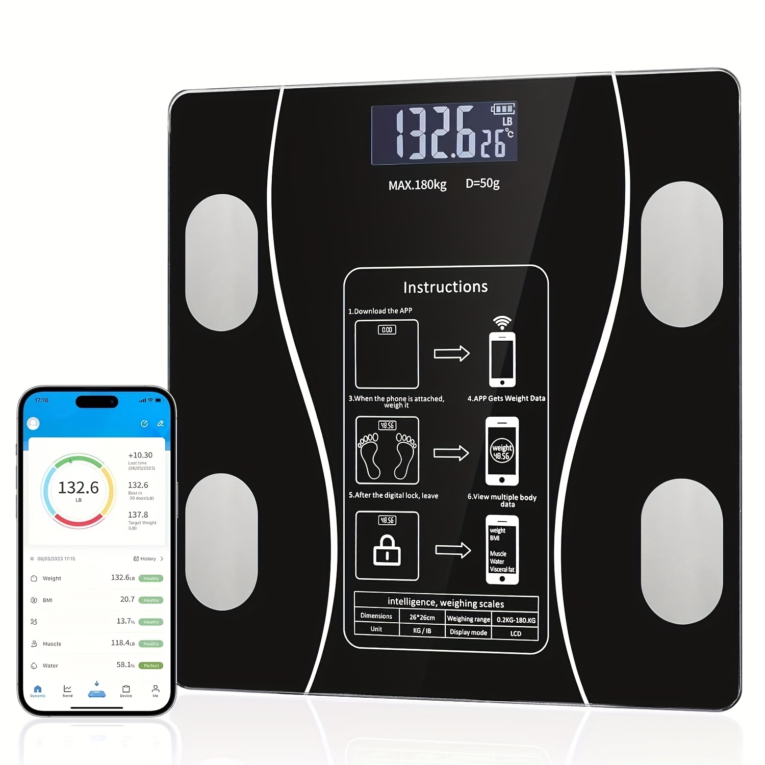 Kabellose intelligente Personenwaage mit LED-Anzei... – Vicedeal