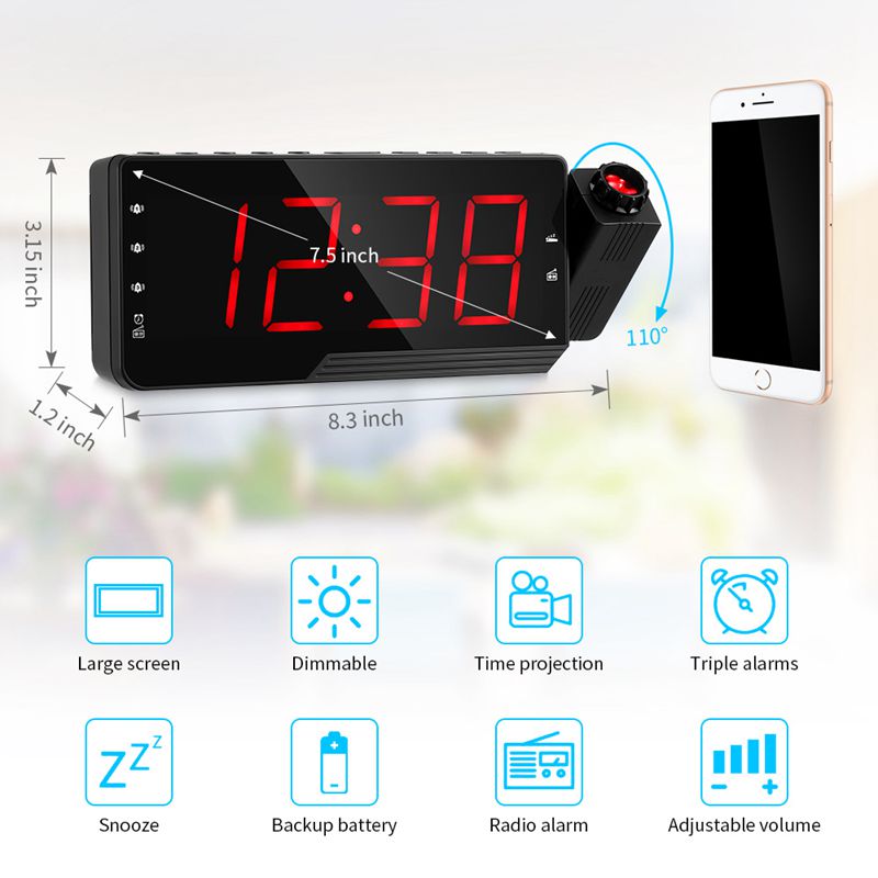 Digital Radio Alarm Clock Projection Snooze Timer ... – Grandado