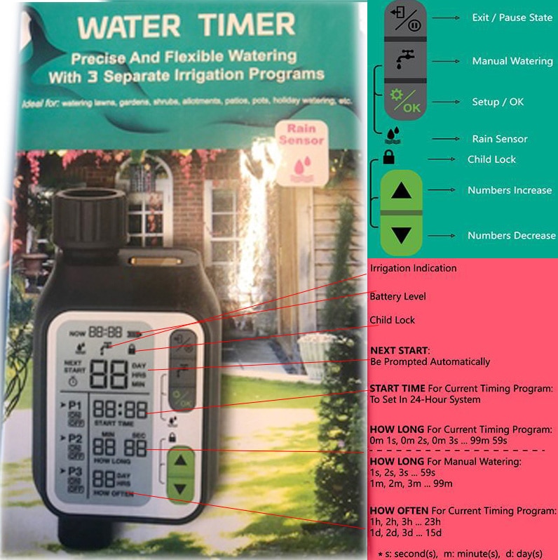 Watering Timer with Rain sensor Irrigation Timer W... – Grandado