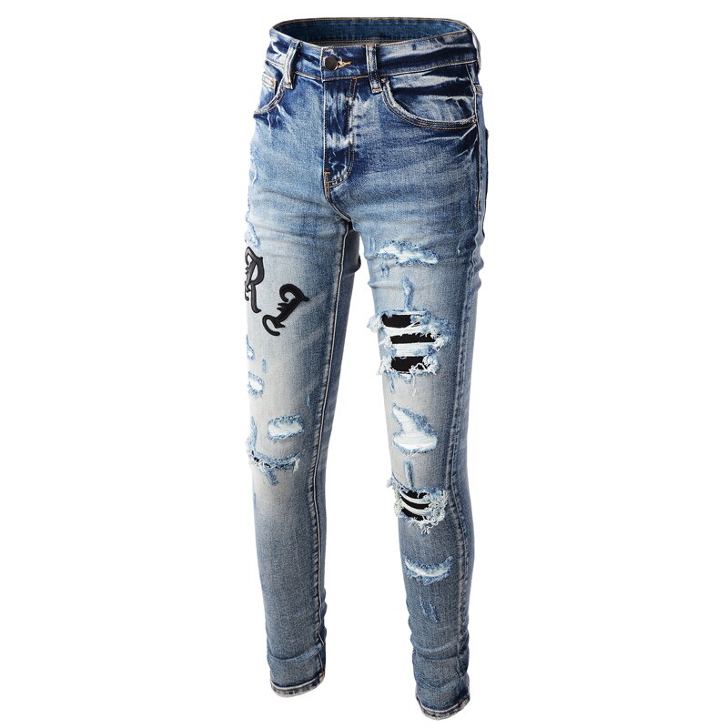Streetwear Men Jeans Retro Blue Elastic Slim Fit R... – Vicedeal