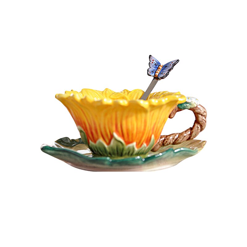 beautiful sunflower shape ceramic coffee cup dish ... – Grandado
