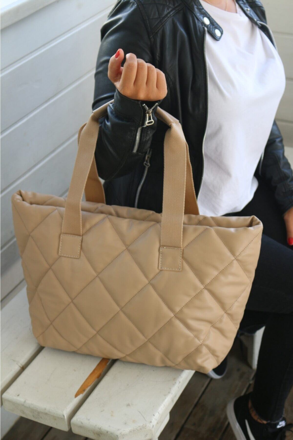 Women's Beige Quilted Shoulder Bag – Vicedeal