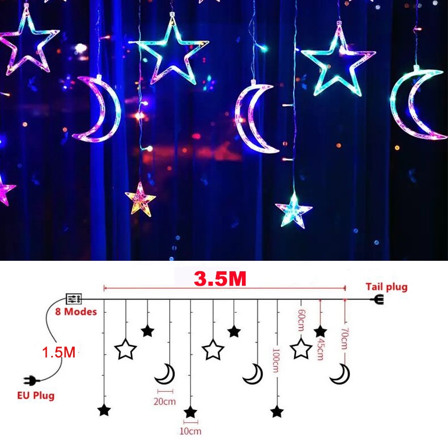 3.5M Garland Moon Star Led Lamp Fairy Gordijn Ligh... – Grandado