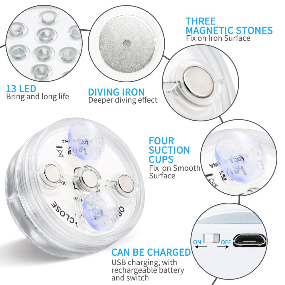 13Led Remote Controlled Rgb Submersible Licht Usb ... – Grandado