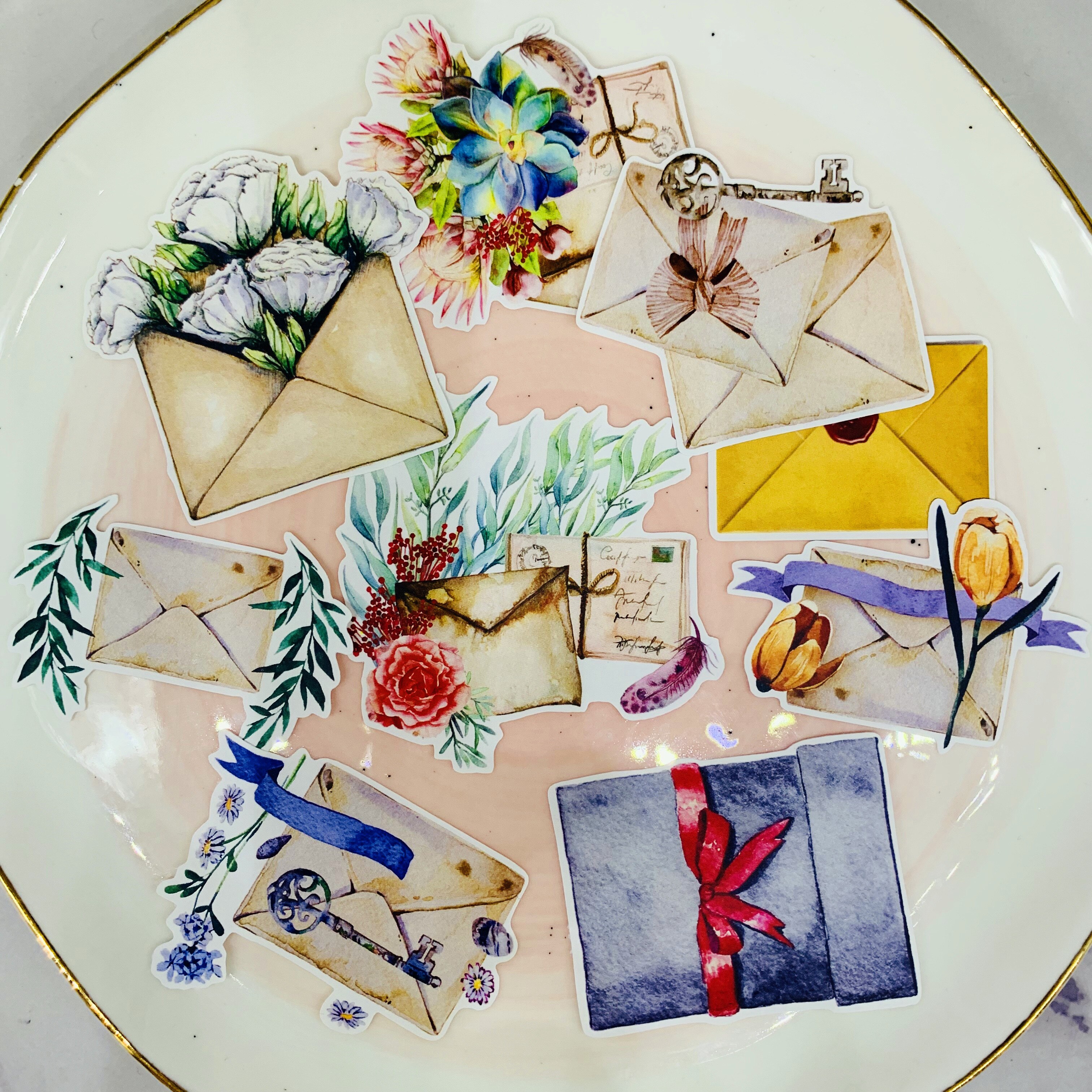 21 Stks/pak Vintage Mail Envelop Bloem Sticker Diy... – Vicedeal