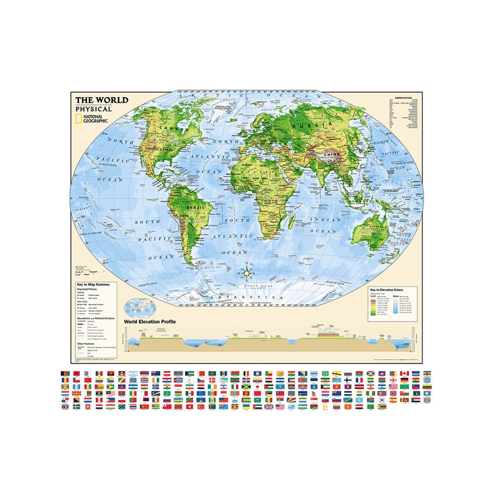150x150cm World Map Elevation Profile With Key to ... – Grandado