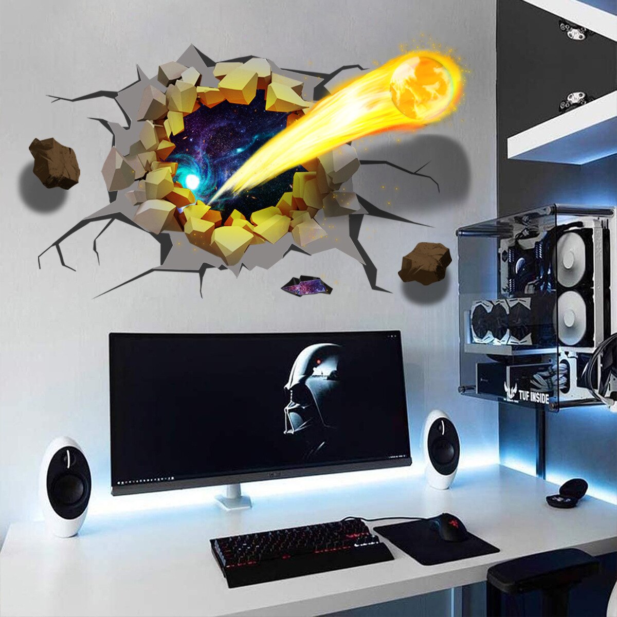 3D Three-dimensional Broken Wall Stickers Universe... – Vicedeal