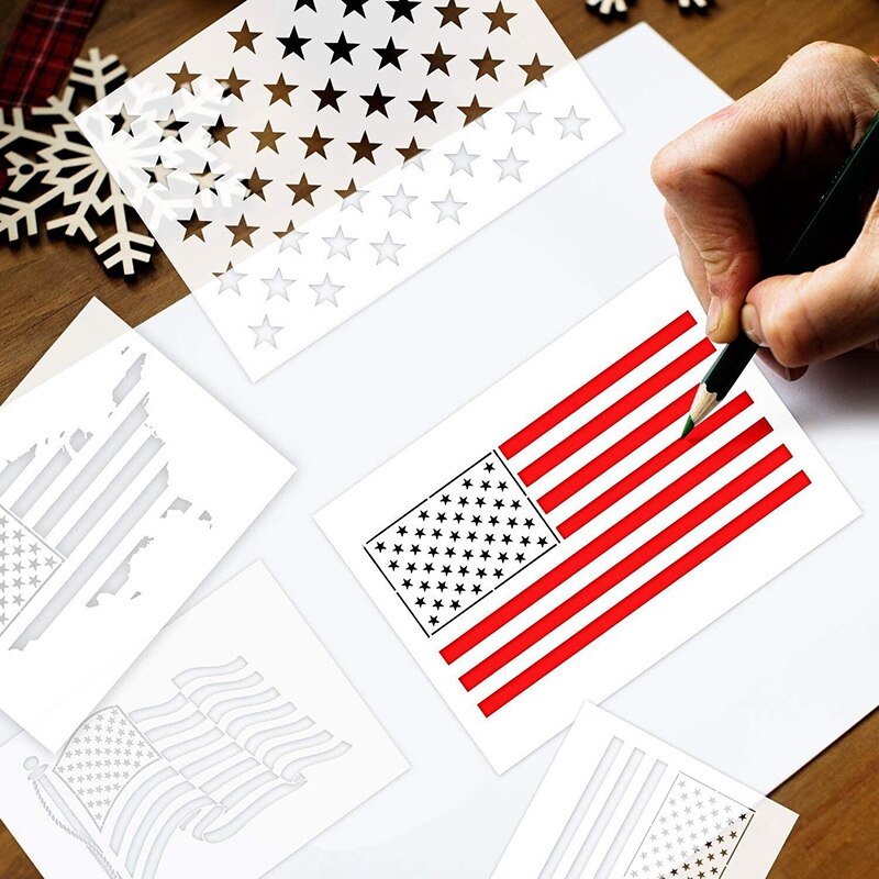 8 Pcs Star Stencil 50 Sterren En 13 Strepen Maptem... – Grandado