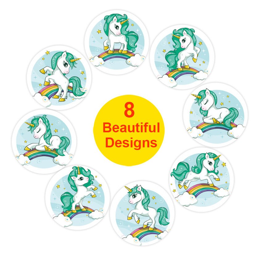 100-500pcs Green Rainbow Cute Unicorn Stickers Kid... – Grandado
