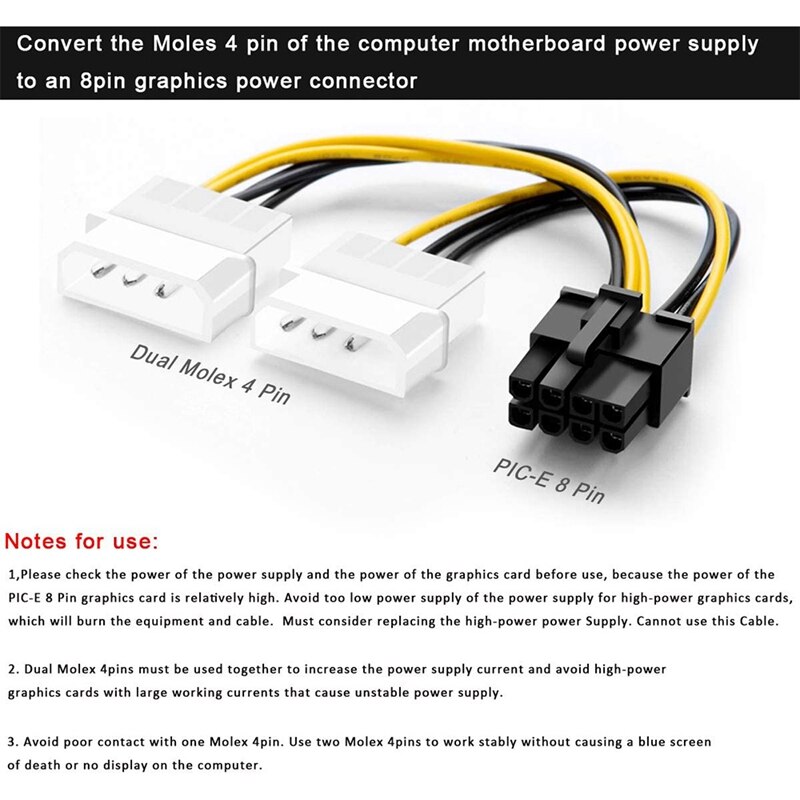 10PCS 2 Molex 4 Pin zu 8-Pin PCI Express Video Kar... – Vicedeal