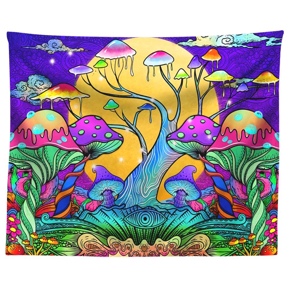 Trippy Mushroom Tapestry Moon Hippie Art Colorful ... – Grandado