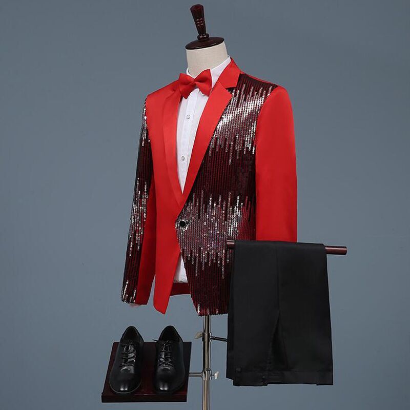 Style Men Stylish 2 Sets Suits Stage Singer Weddin... – Grandado