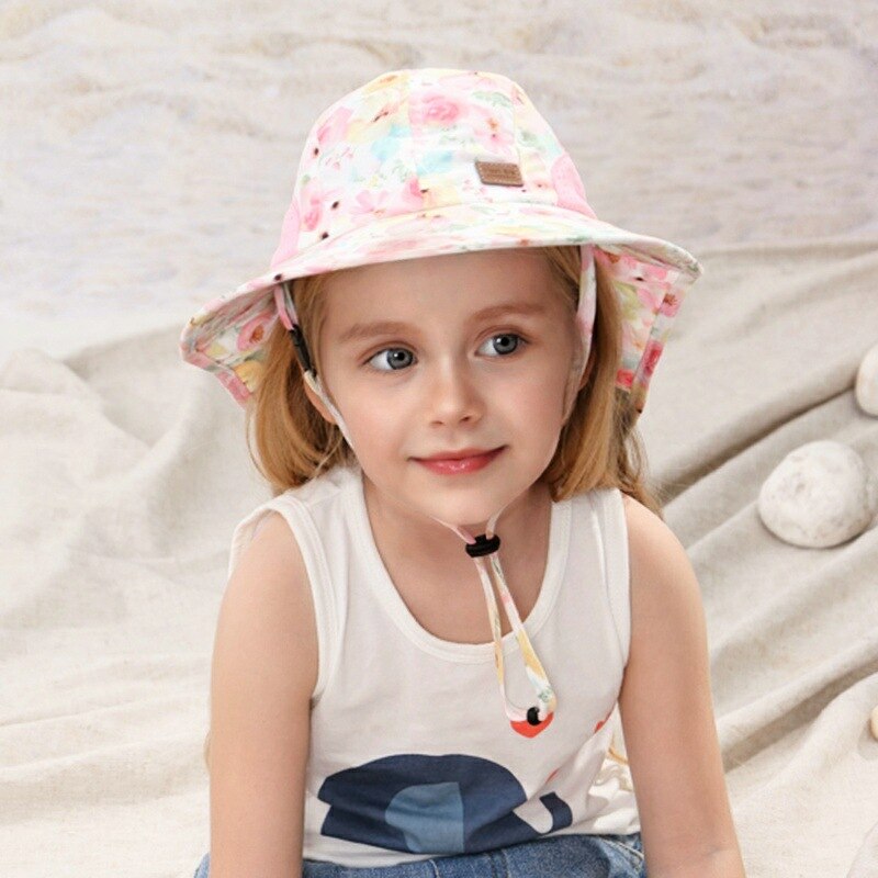 Hat Girl Summer Sun Beach Wide Brim With Neck Flap... – Grandado