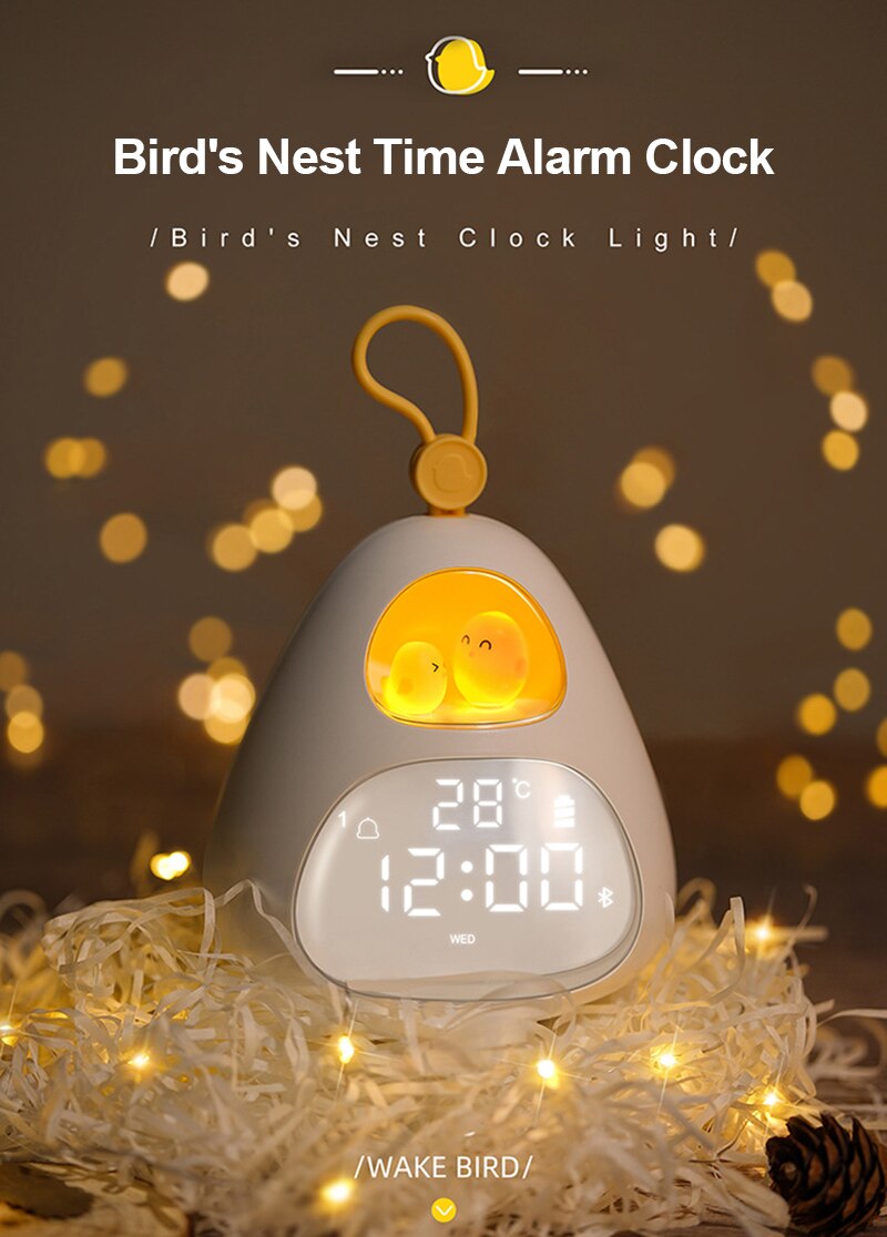 Cute Bird's Nest Time Alarm Clock Night Light Smar... – Grandado