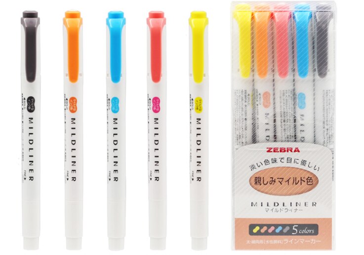 5 Colors Zebra MILDLINER Highlighter Pen Set Doubl... – Grandado