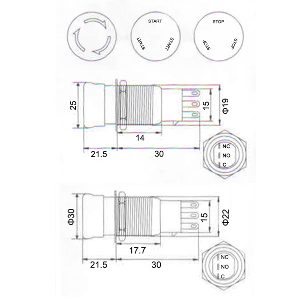 19mm 22mm 1NO1NC Metal Waterproof aluminum Push Bu... – Grandado