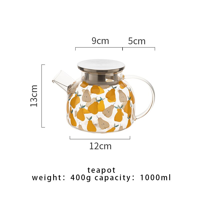 1L Fruit Pattern Borosilicate Glass Teapot Set Hea... – Vicedeal