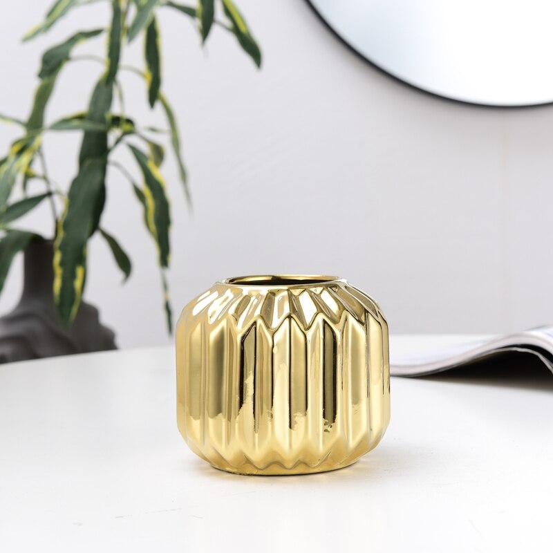 Ceramic Geometric Golden Vase Nordic Simple Light ... – Grandado