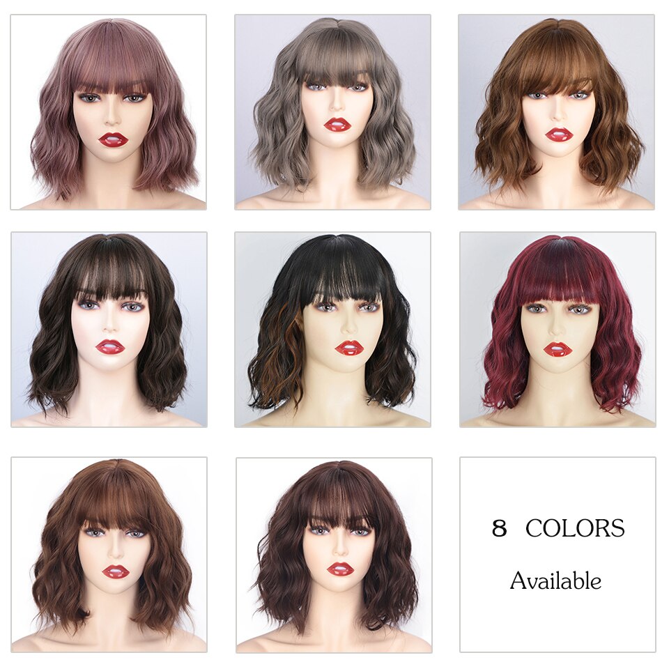 I's a wig Short Water Wave Wig with Bangs Mix Purp... – Grandado
