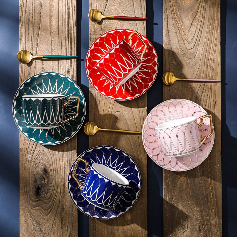 Striped Coffee Cup Bone China Luxury European Gold... – Grandado