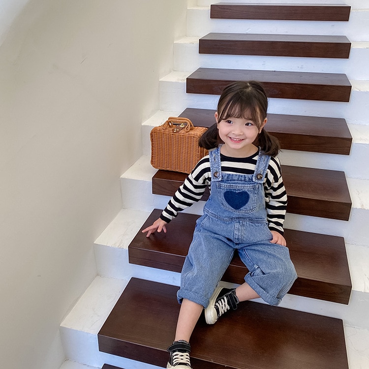 Cute girls heart denim overalls Baby girl cotton l... – Grandado