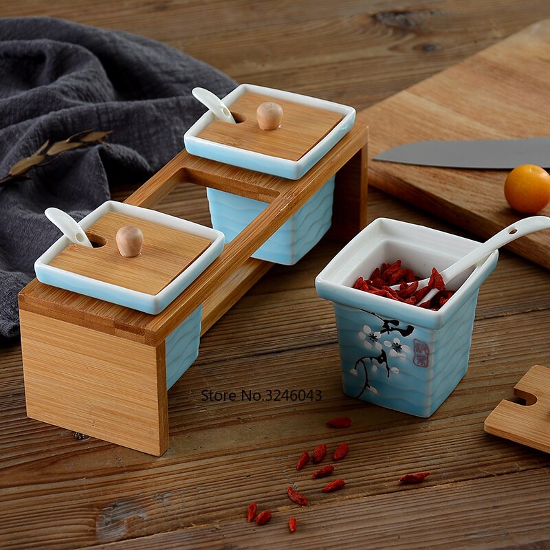 Kitchen supplies ceramic Spice jar three sets of c... – Grandado