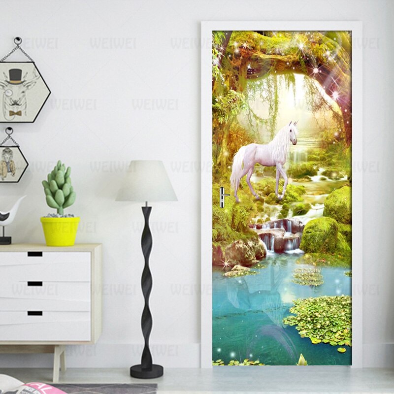 Removable Door Stickers Forest Lake View White Hor... – Vicedeal