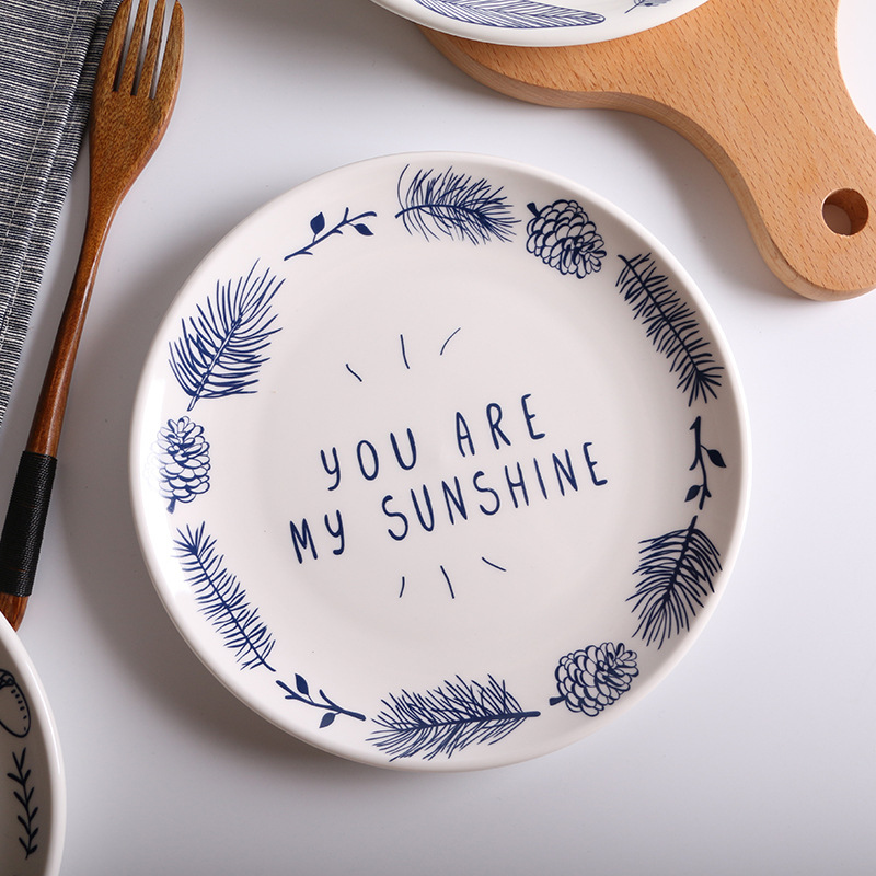 8inch Western style ceramic letter round plate ste... – Grandado