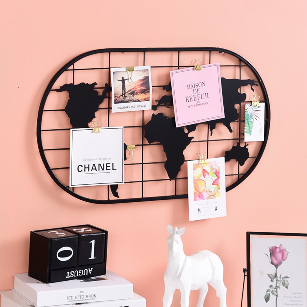 world map Wall Photos Nordic Metal Mesh Grid DIY P... – Grandado