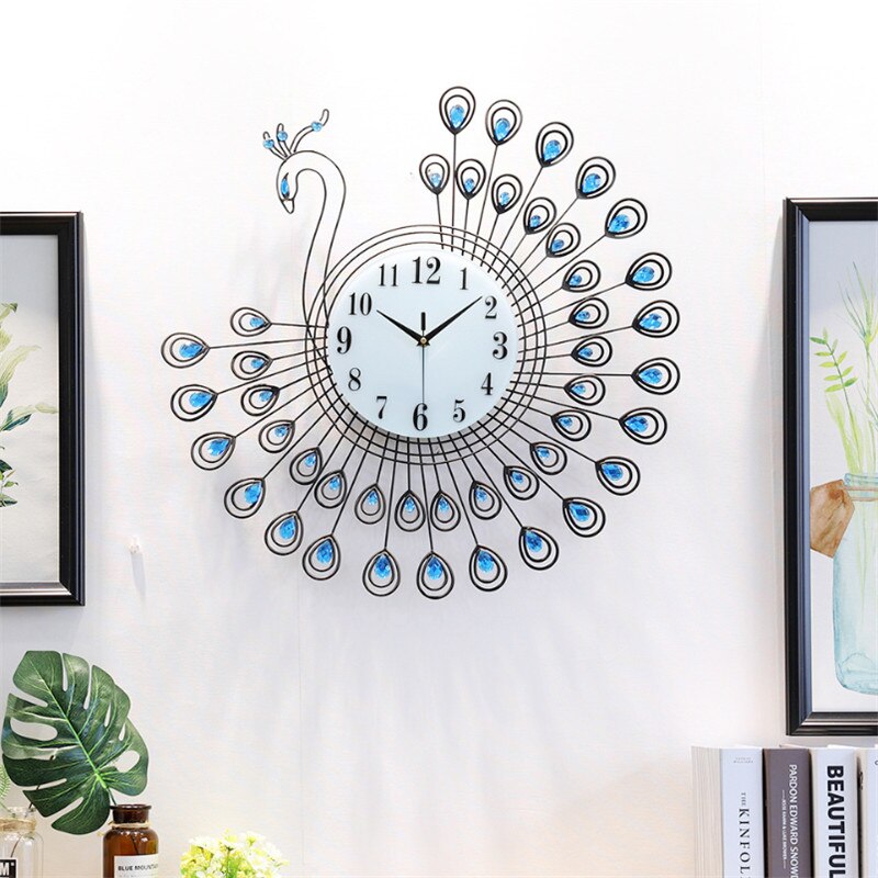 Grote 3D Gold Diamond Pauw Wandklok Metalen Horlog... – Grandado