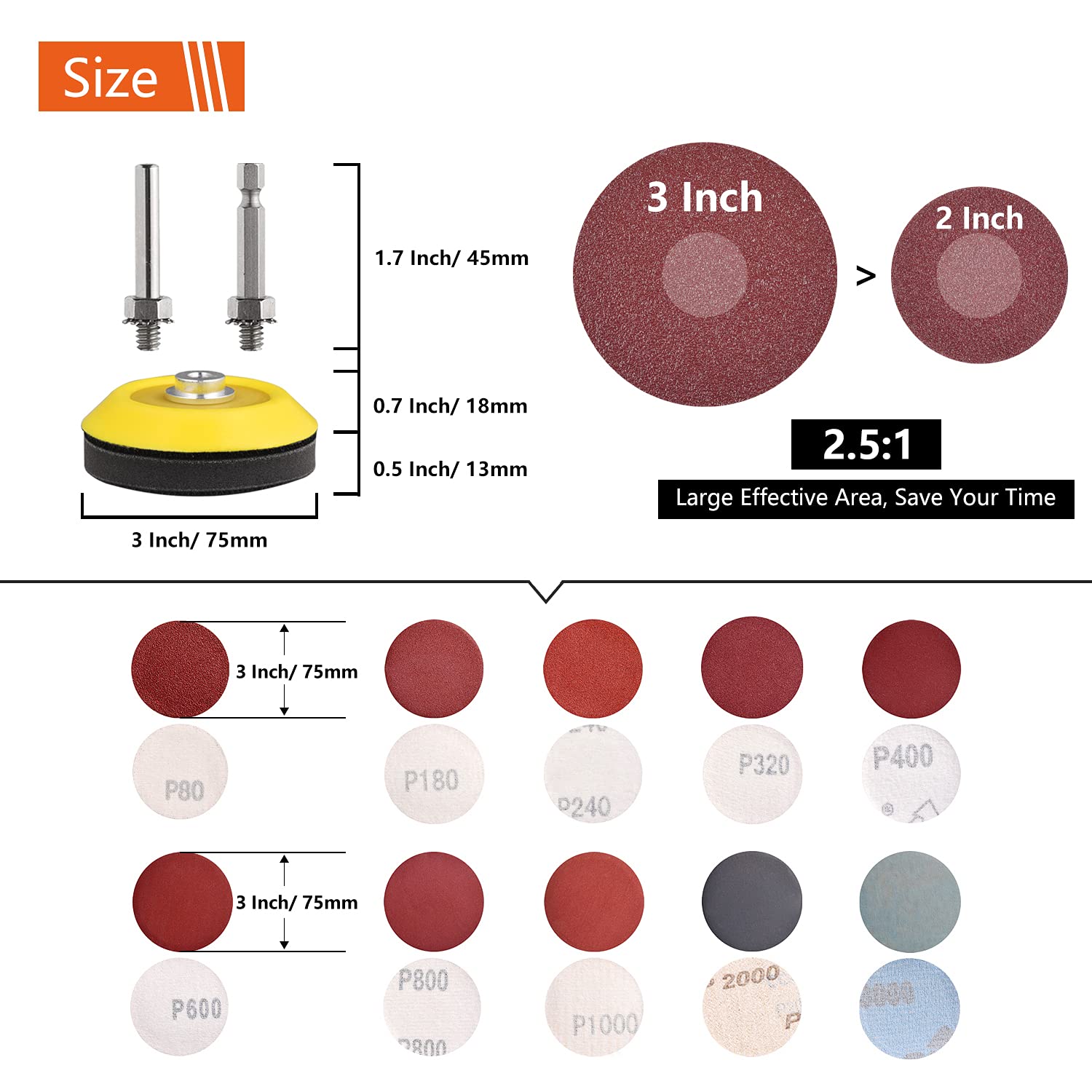 100pcs 3inch Sanding Discs Pad with Sanding Sponge... – Grandado