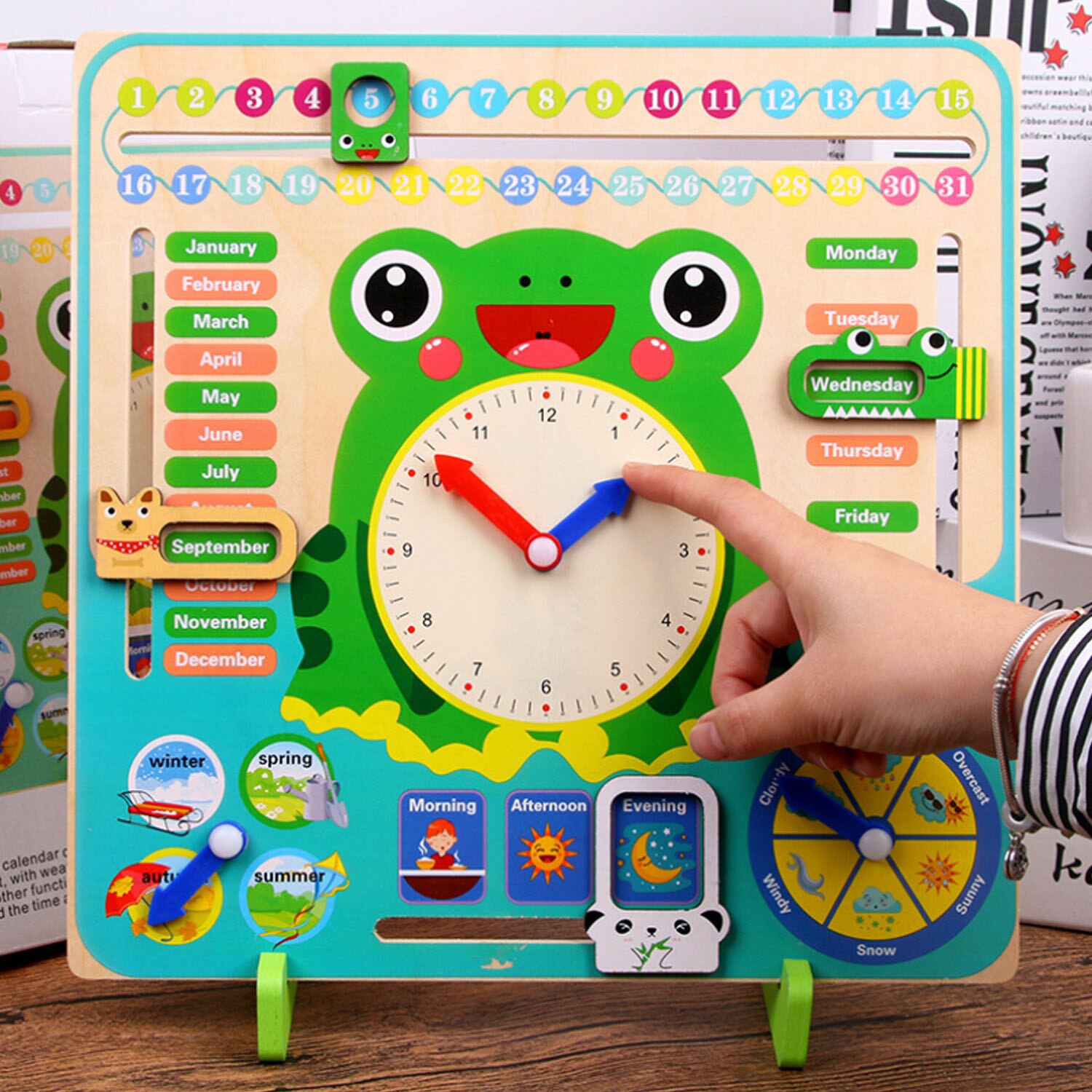 Kids Educational Frog Clock Wooden Toy Time Number... – Grandado