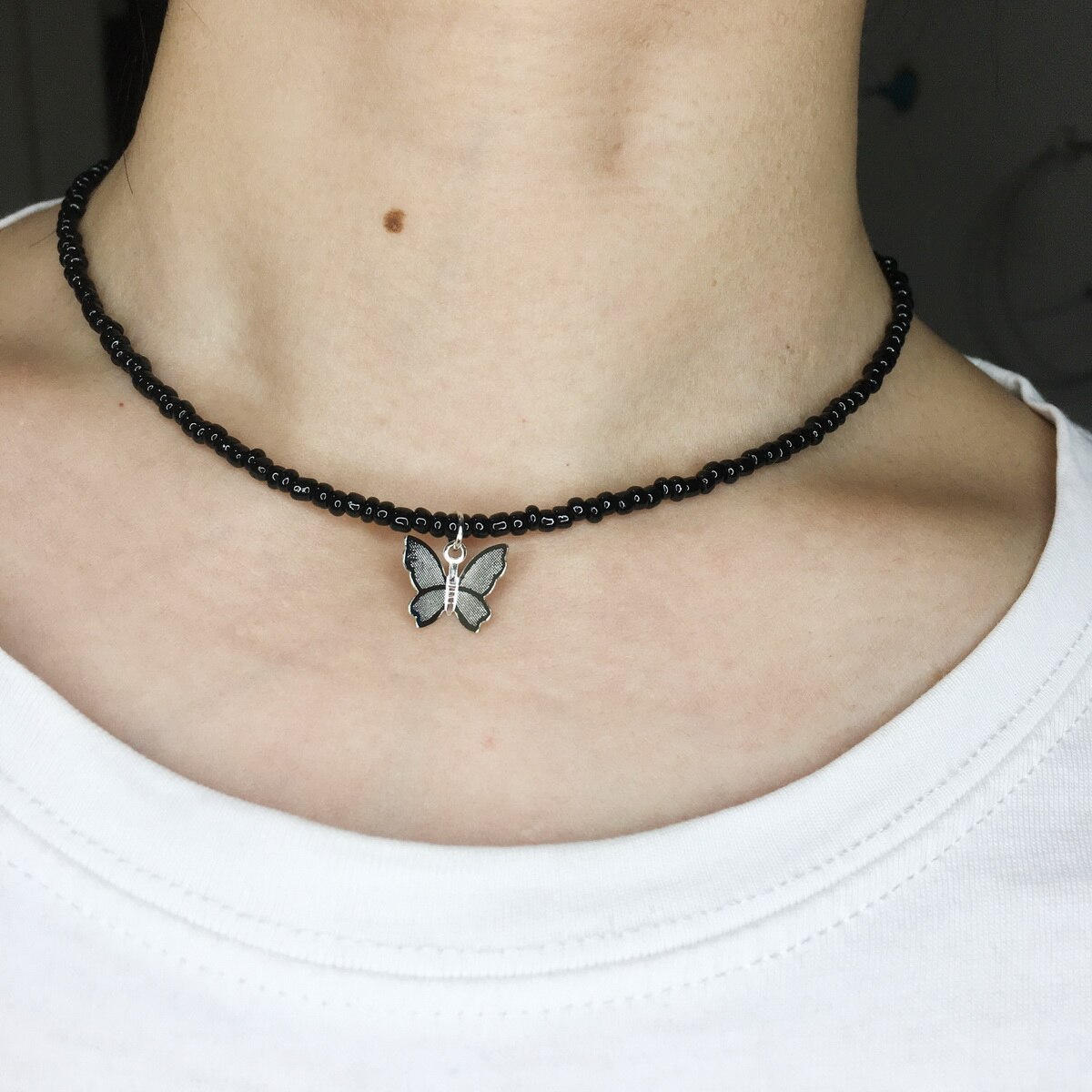 Simple Beads Butterfly Choker Necklace Colorful Se... – Grandado