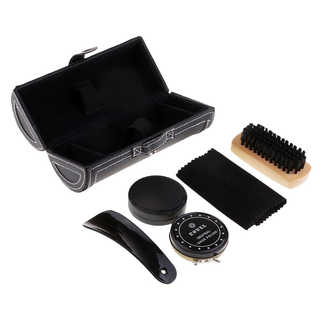 Shoe Shine Care Kit Black Transparent Polish Brush... – Grandado