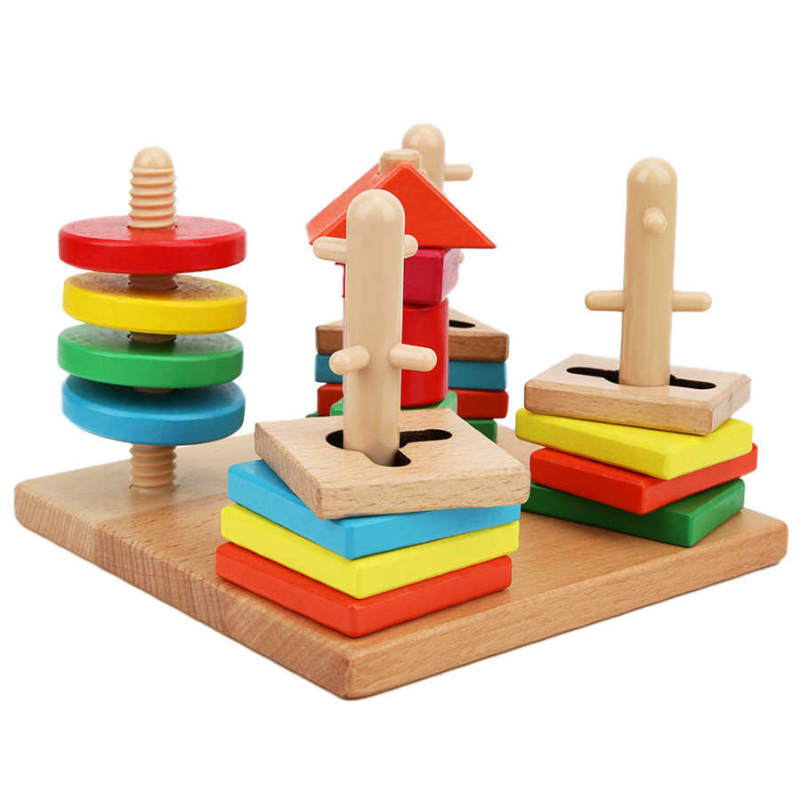 Wooden shape color sorter set colorful stacking an... – Grandado
