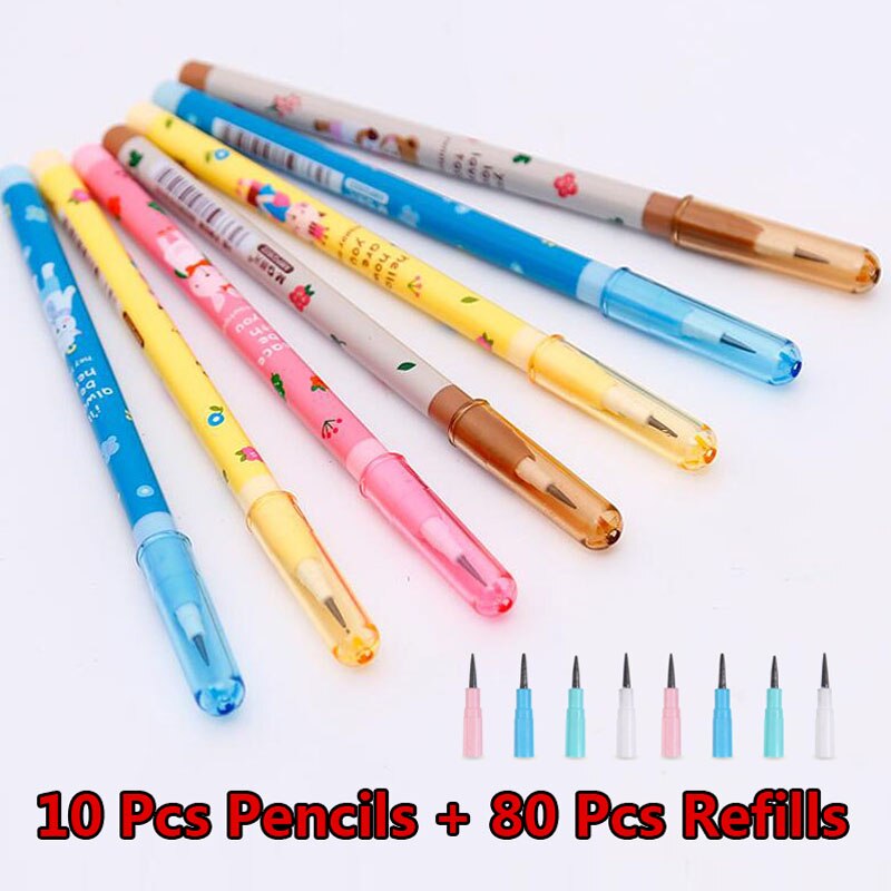 10 Pcs Pencils + 80 Pcs Refills Colored 2B Plastic... – Grandado