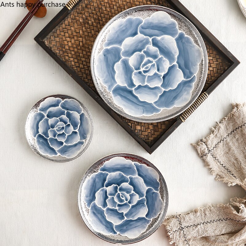 Peony Round Ceramic Plate Household Table Decorati... – Vicedeal
