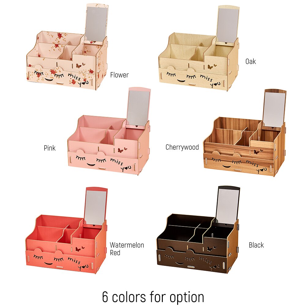 Wood Makeup Organizer Case with Mirror Desktop Mul... – Grandado