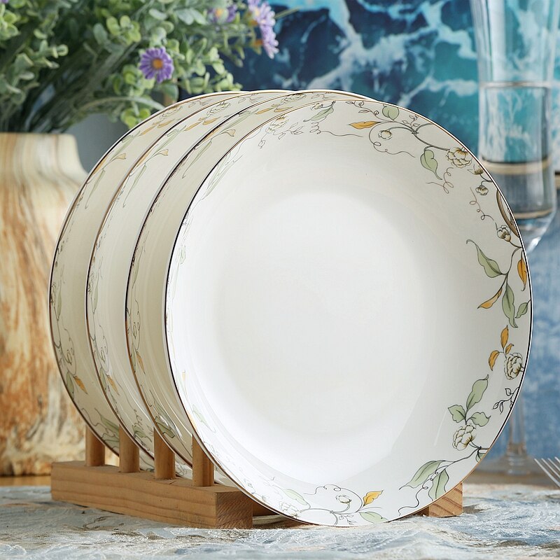 8 inch, real bone china dessert plates, leaf paint... – Grandado